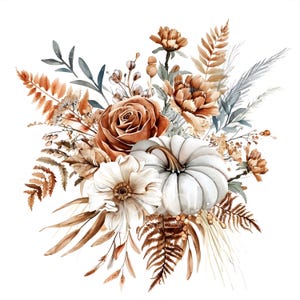 16 Boho Pumpkin Flowers Bouquet Clipart, Pumpkin Wall Art, Minimalistic ...