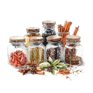 20 Kitchen Spices Clipart, Spice Bottles Clipart, Printable Watercolor ...