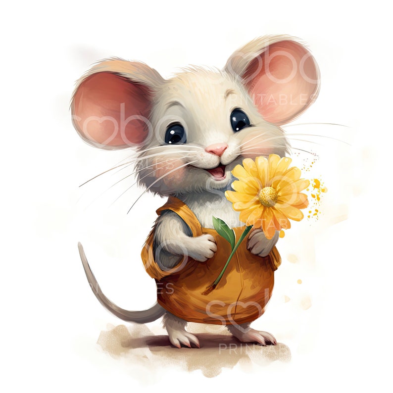 Mouse With Flower Clipart - 14 High Quality Jpgs, Wall Art, Scrapbook ...