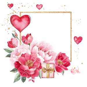 24 Gold Foil Valentine's Day Frames Clipart, Hearts Gifts Border ...