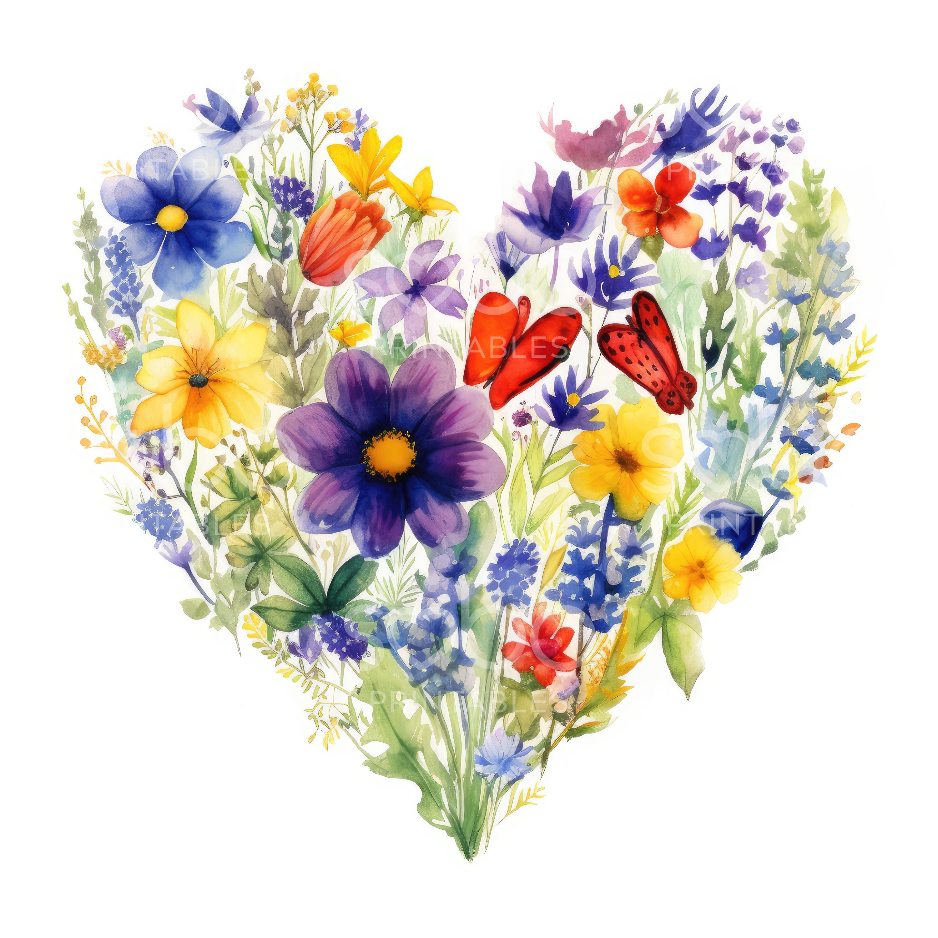 Wildflower Hearts Clipart - 12 High Quality Jpgs, Digital Planner, Junk ...