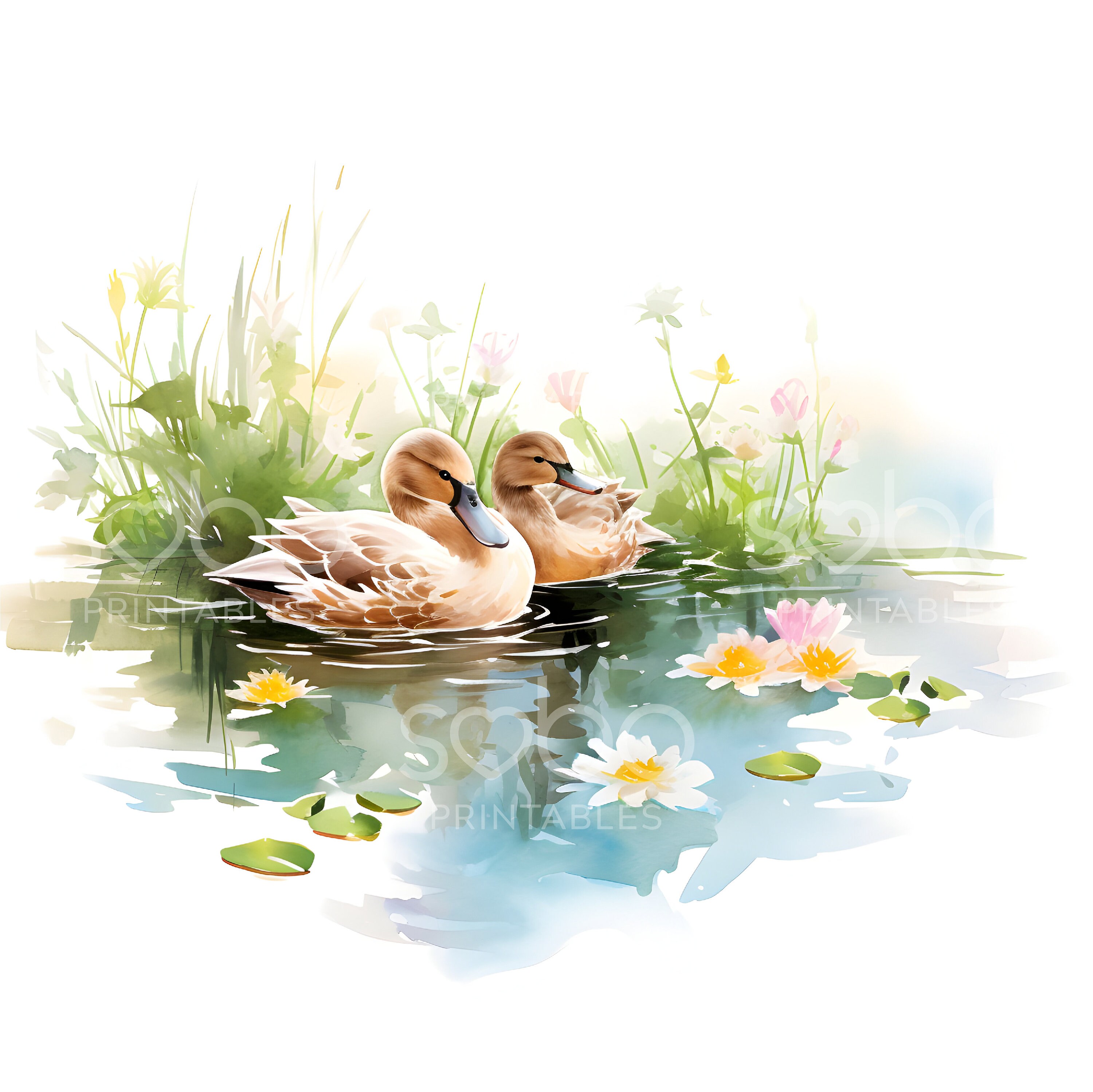 20 Ducklings on a Pond Clipart, High Quality Jpgs, Digital Planner ...