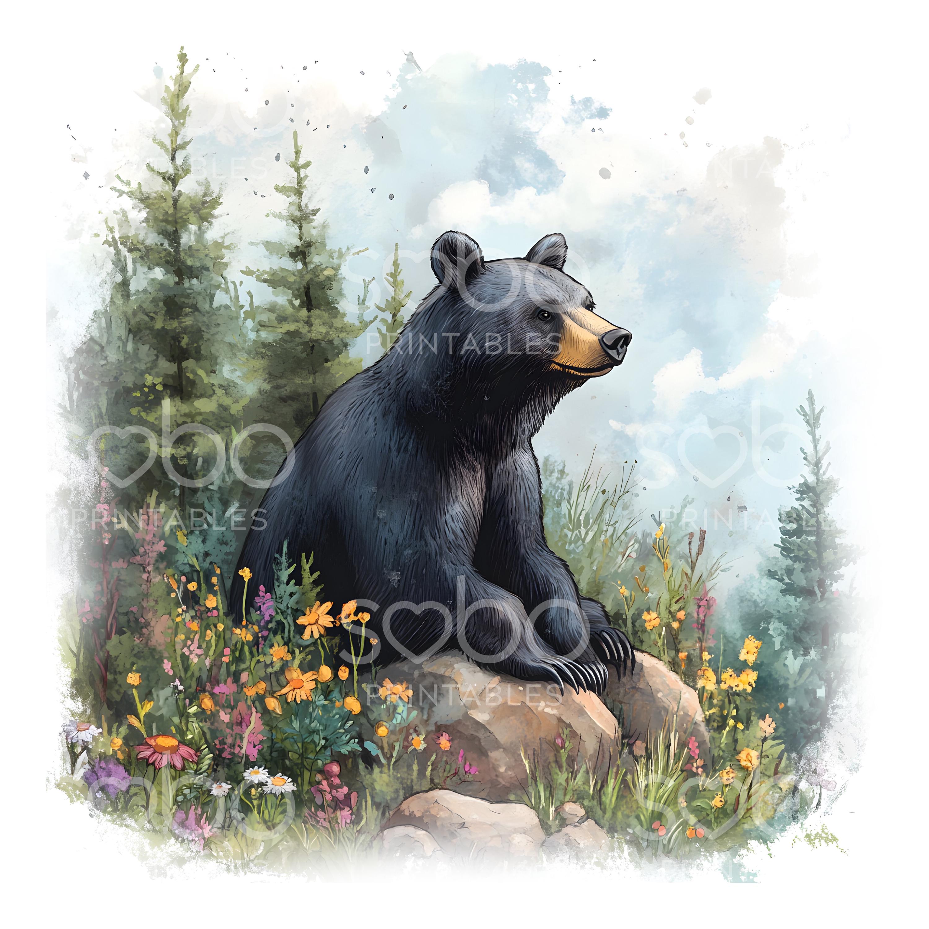 24 Black Bear Sitting Clipart, Black Bear, Mountain Forest Art ...