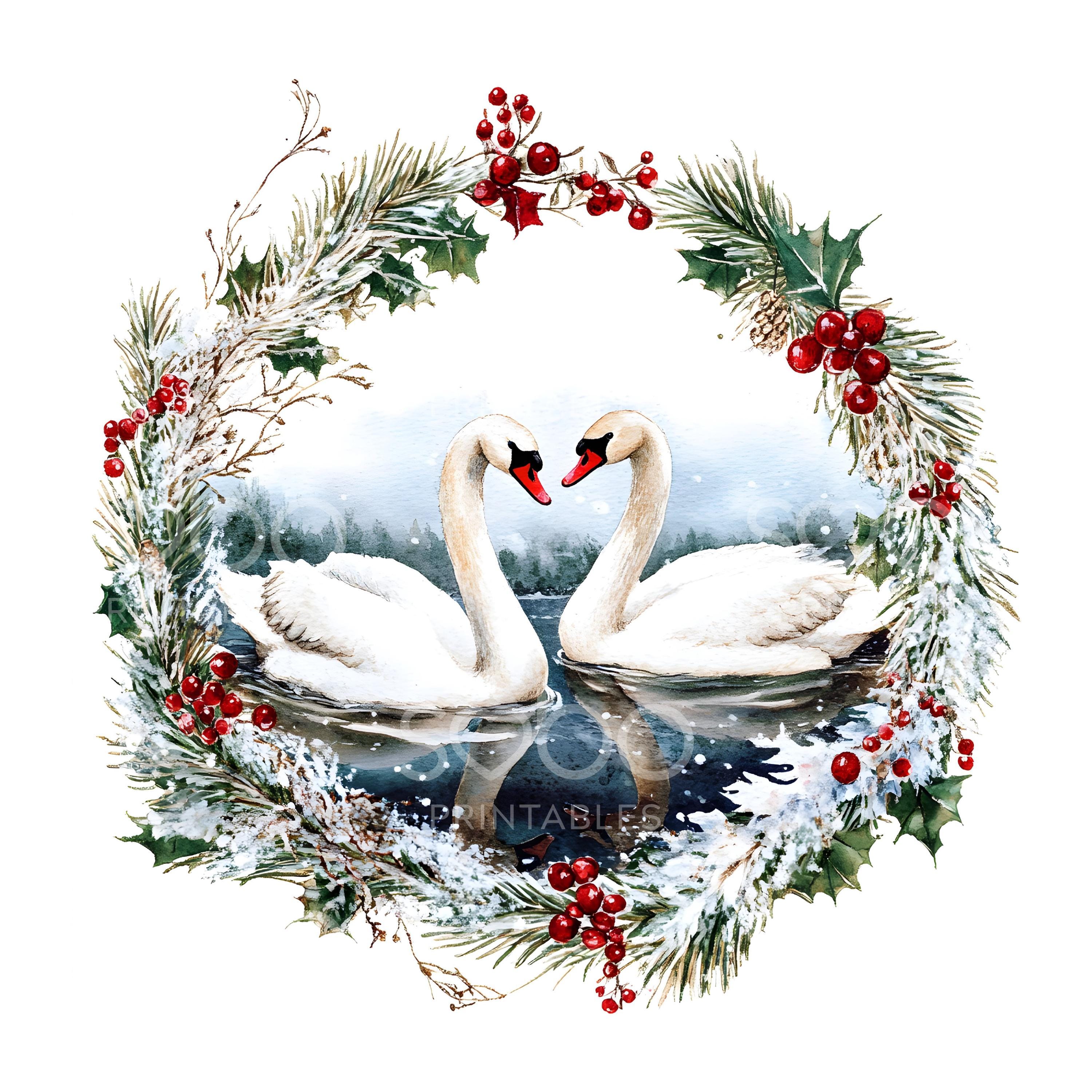 24 Xmas Lake Swans Clipart, Christmas Lake Swans, Christmas Swans ...