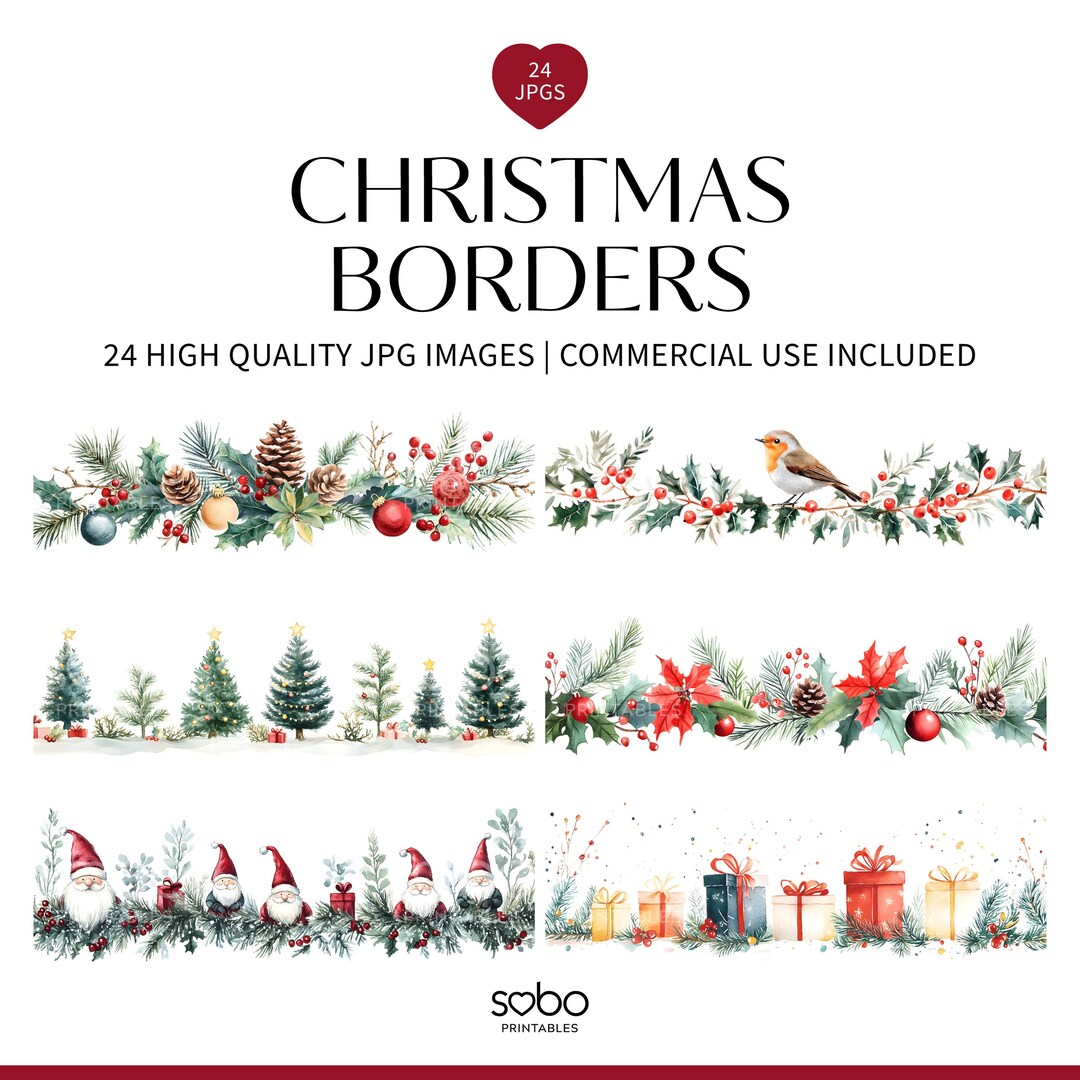 24 Christmas Garland Borders Clipart, Winter Christmas Festive Borders ...