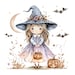21 Cute Moon Witch Clipart, Witchy Halloween, Printable Watercolor Art ...