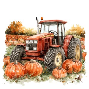 16 Autumn Pumpkin Farm Tractor Clipart, Autumn Clipart, Printable ...