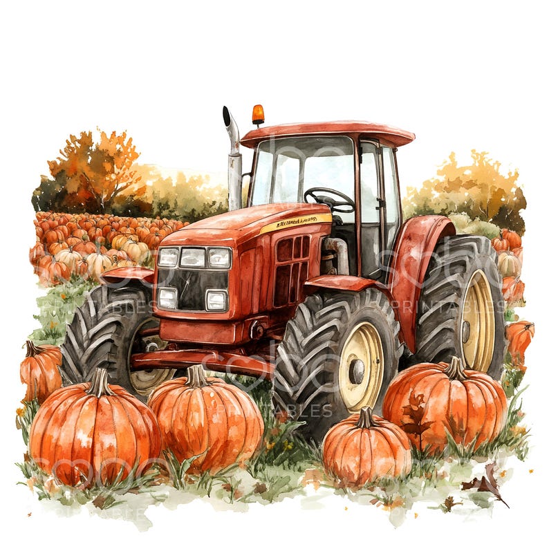 16 Autumn Pumpkin Farm Tractor Clipart, Autumn Clipart, Printable ...