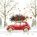 16 Vintage Christmas Red Car Clipart, Red Retro Car Fir Tree, Gold Foil ...