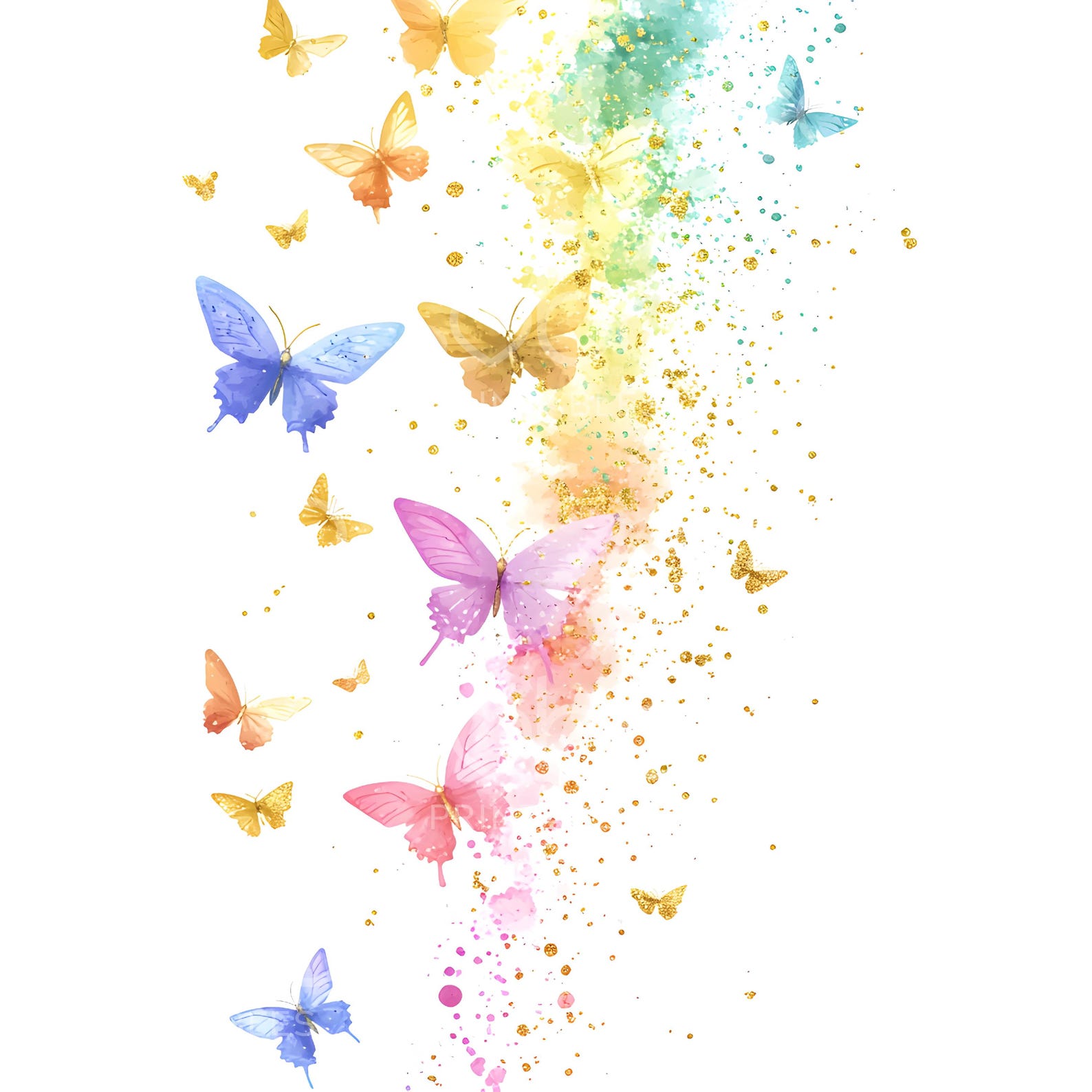 20 Rainbow Butterflies Clipart, Pastel Rainbow, Colourful Gold ...