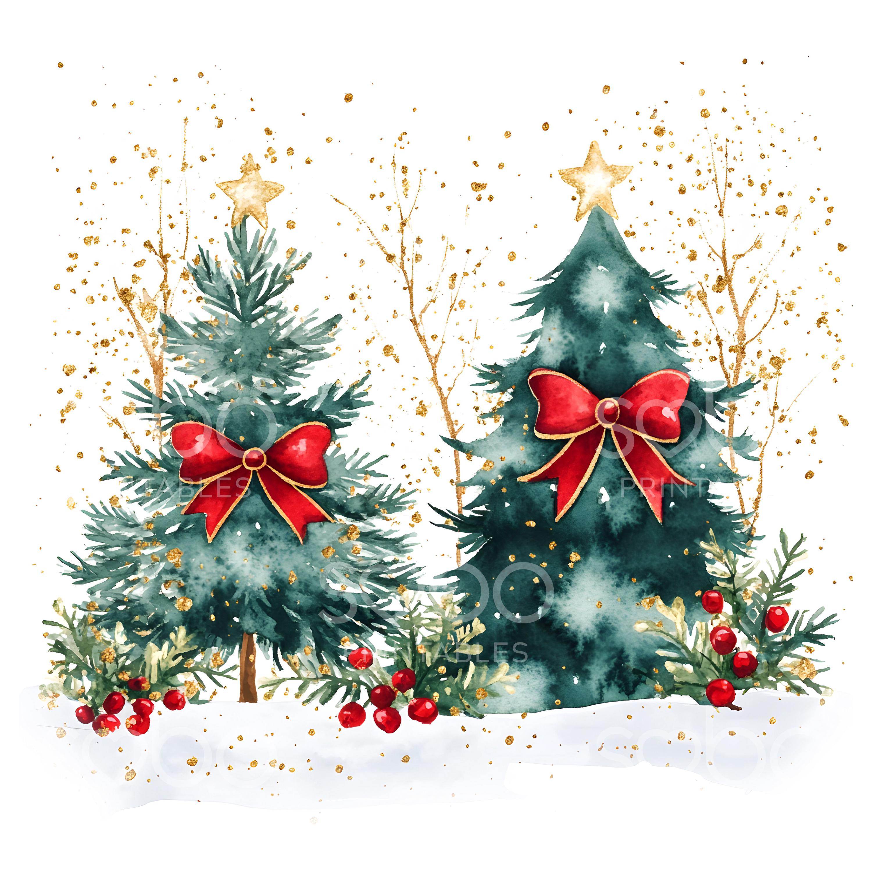 22 Classic Christmas Trees Clipart, Winter Festive Clipart, Printable ...