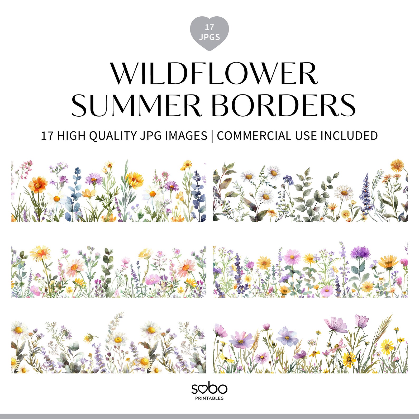 17 Summer Borders Clipart Border, Wildflowers Border Clipart, Digital ...