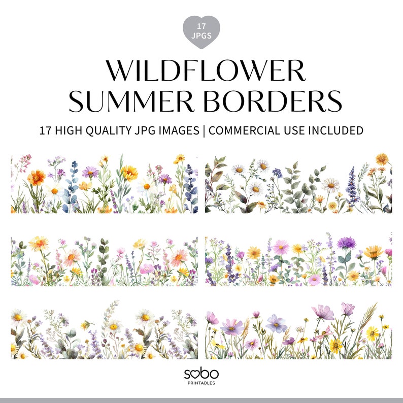 17 Summer Borders Clipart Border, Wildflowers Border Clipart, Digital ...
