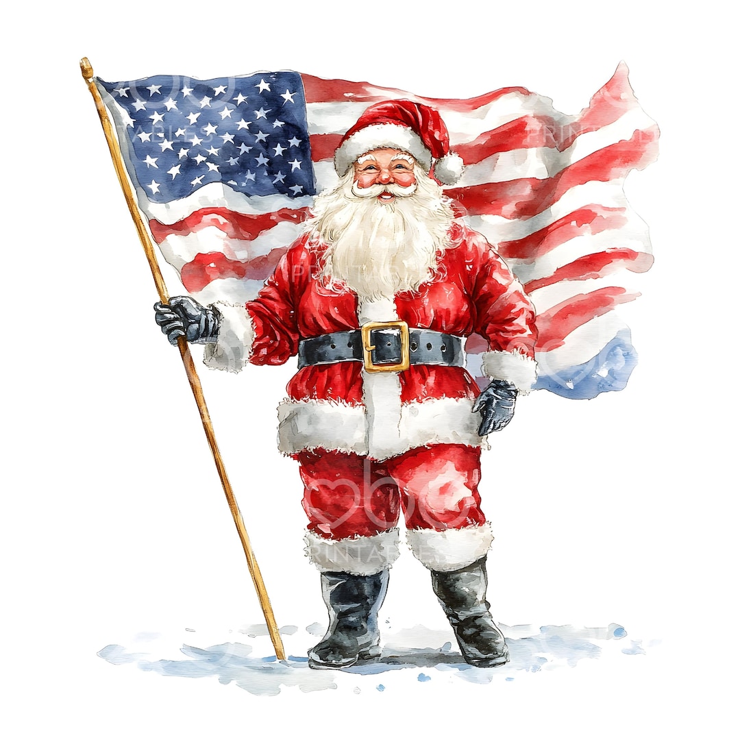 23 Patriotic Santa Clipart, USA Flag, 4th of July, Print Watercolor Art ...