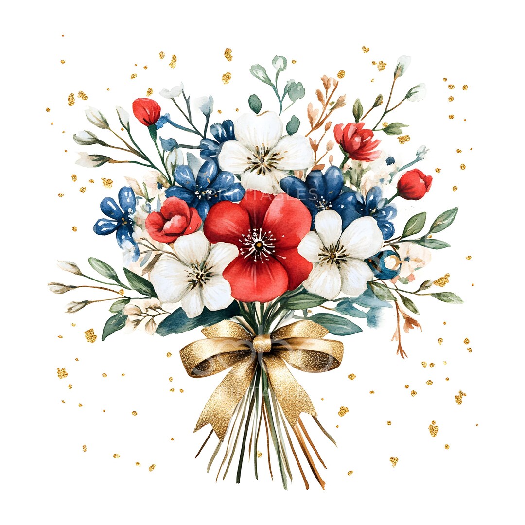 22 Patriotic Bouquet Clipart, 4th of July, American Art, Printable ...