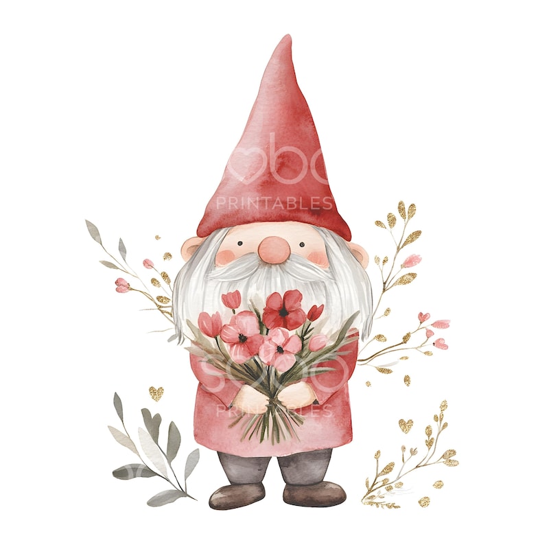 Valentine Gnome Watercolor - Etsy