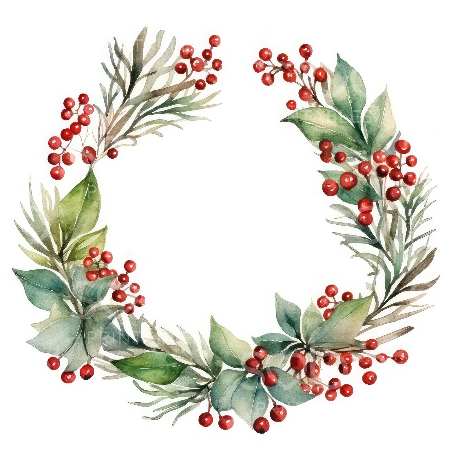 Christmas Wreaths Clipart 10 High Quality Jpgs, Digital Download, Card ...