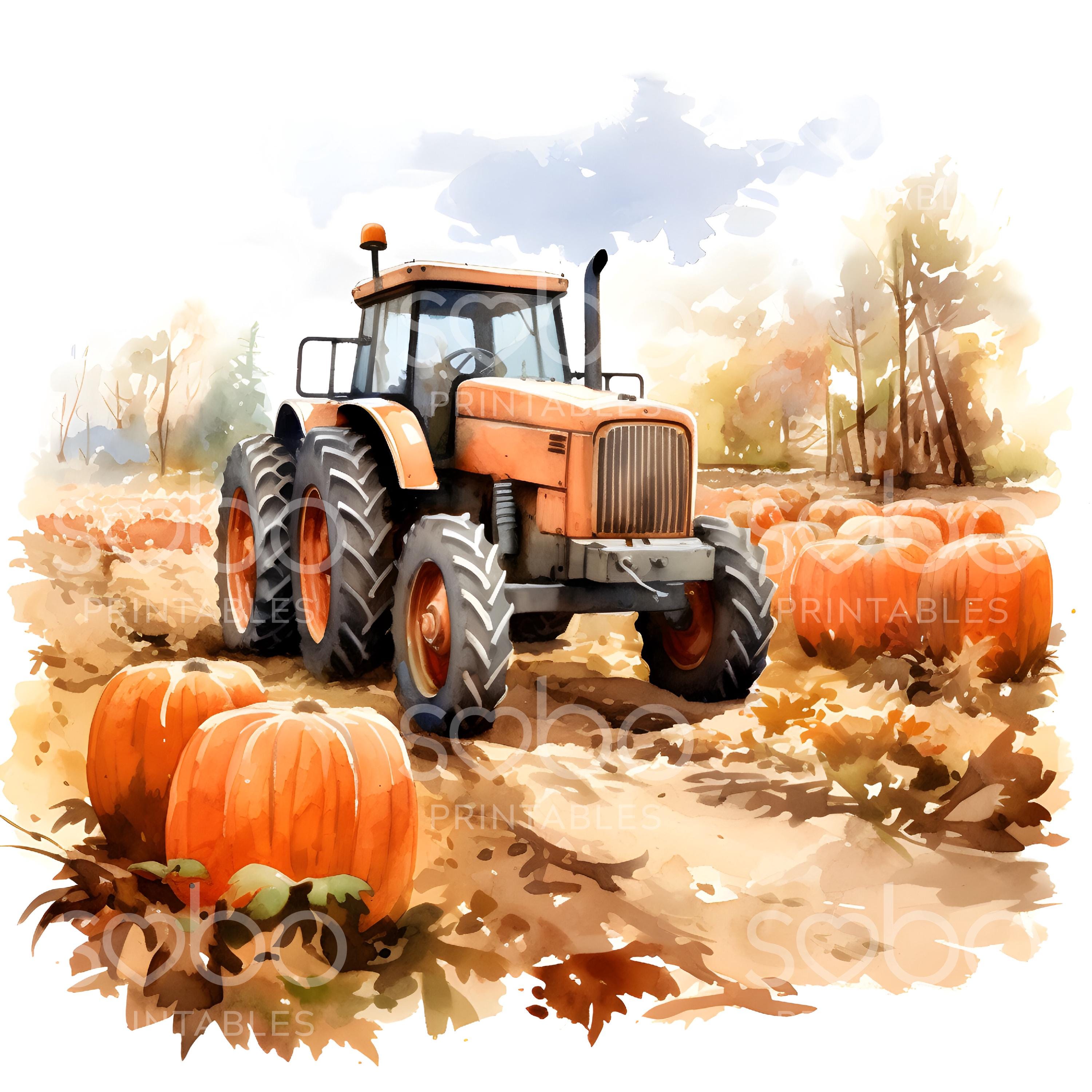 16 Autumn Pumpkin Farm Tractor Clipart, Autumn Clipart, Printable ...