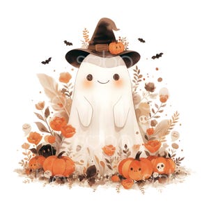 14 Halloween Cute Ghost With Hat Clipart, Fall Autumn Clipart ...