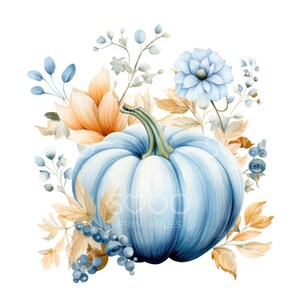 Blue Watercolor Pumpkin Clipart - 10 High Quality Jpgs, Digital ...