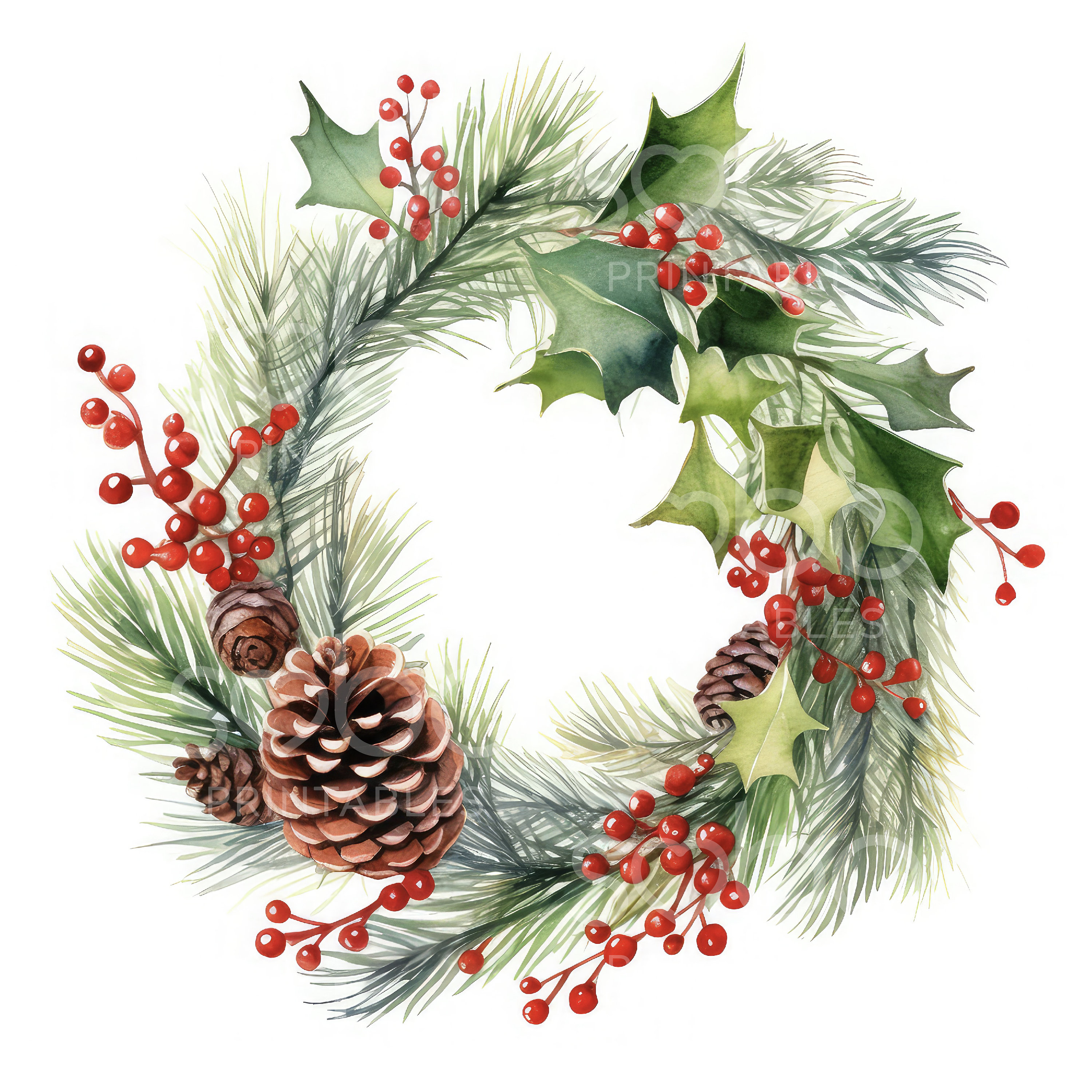 Christmas Wreaths Clipart 10 High Quality Jpgs, Digital Download, Card ...