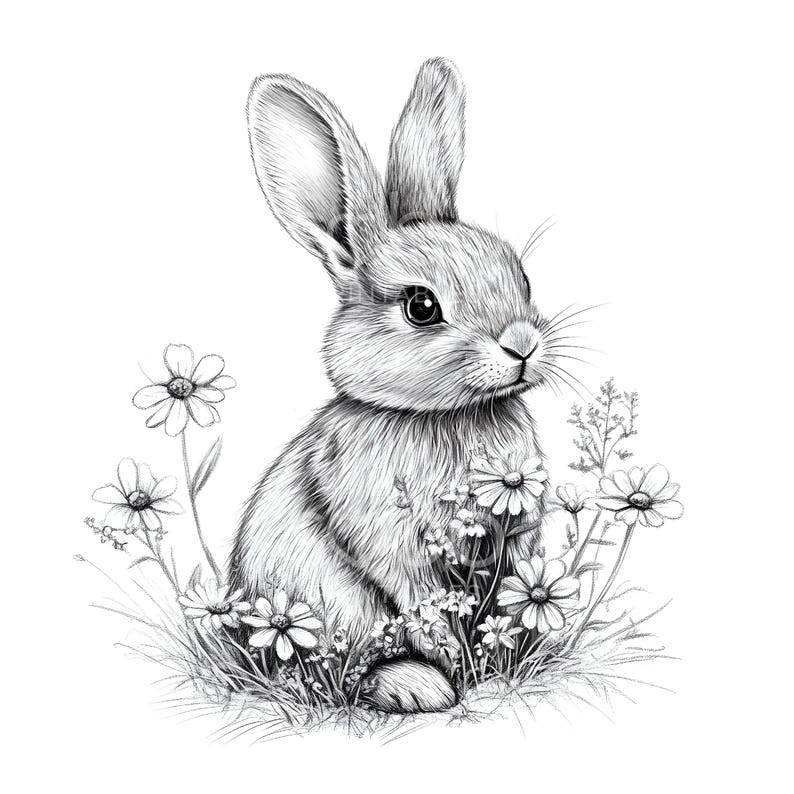 27 Black Ink Bunny Clipart, Line Art Clipart, Easter Card, Rabbit ...