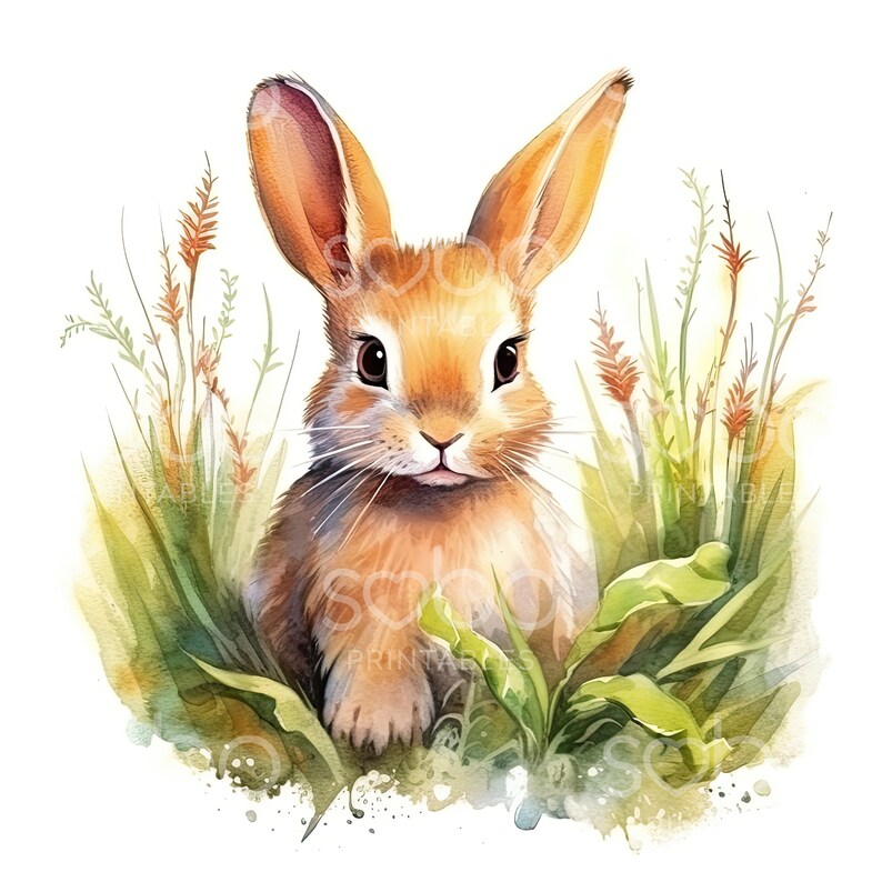 Bunny in Grass Clipart 13 High Quality Jpgs, Digital Download, High ...