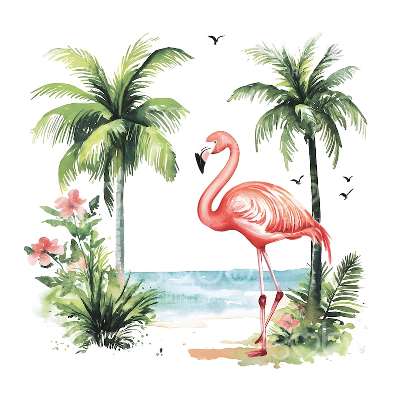 19 Tropical Flamingo Clipart, Floral Flamingo, Tropical Watercolor Art ...