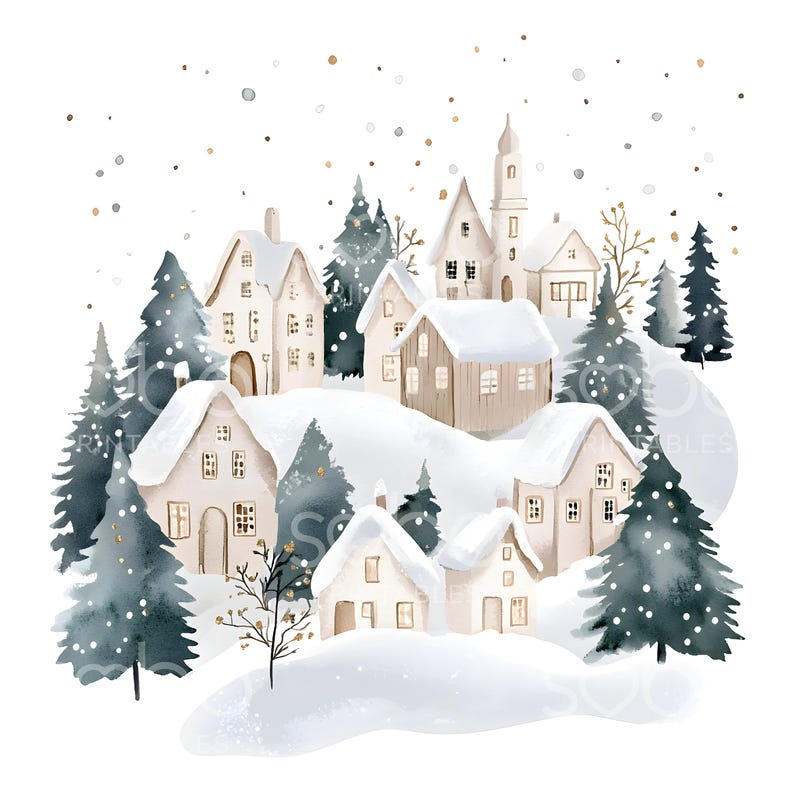 26 Christmas Beige Village Clipart, Cute Cottagecore Houses, Barn Xmas ...