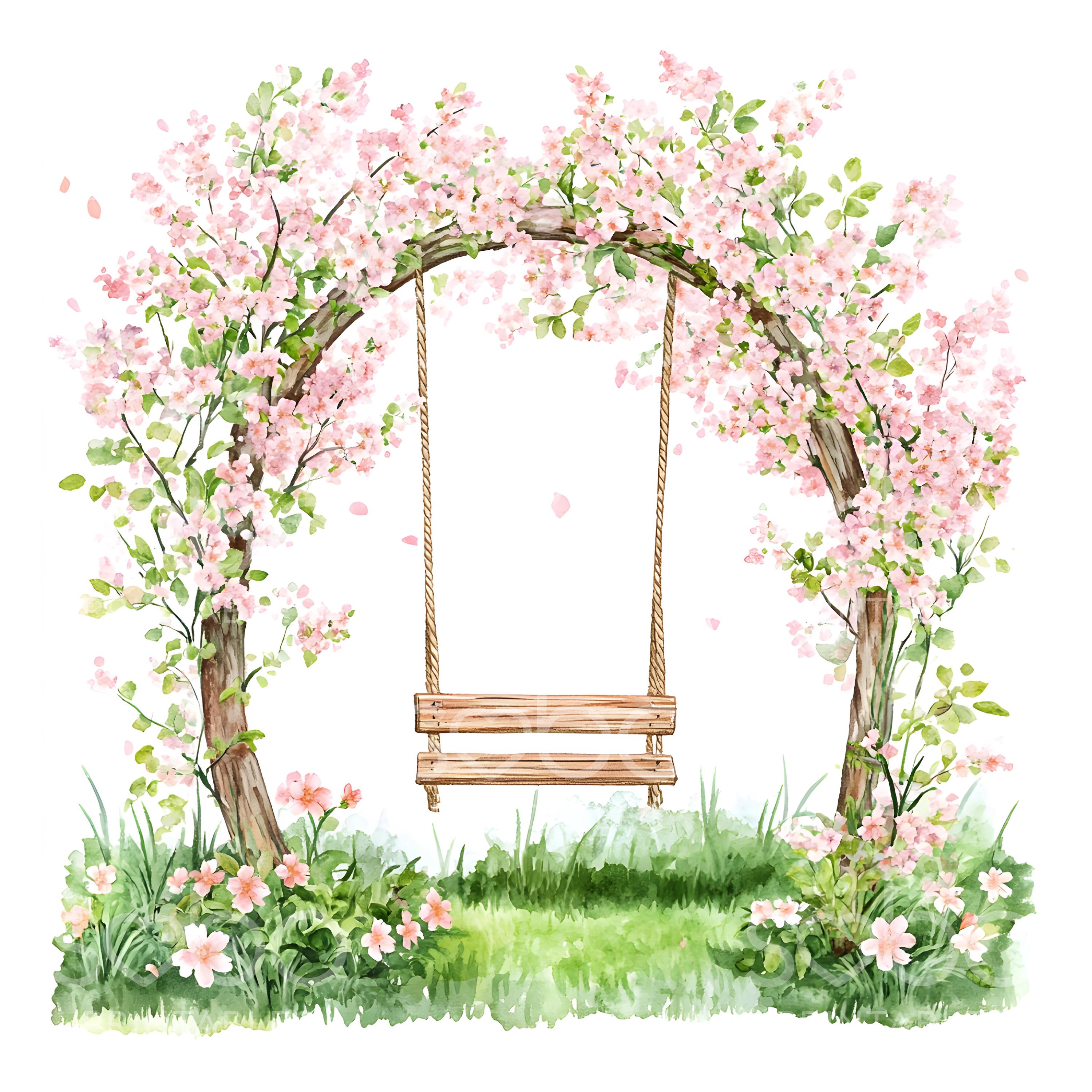 20 Floral Arch Swing Clipart, Cute Flower Swing, Watercolor Clipart ...
