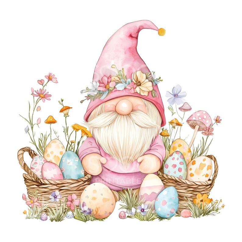 22 Cute Easter Gnome Clipart, Easter Egg Clipart, Floral Easter Card ...