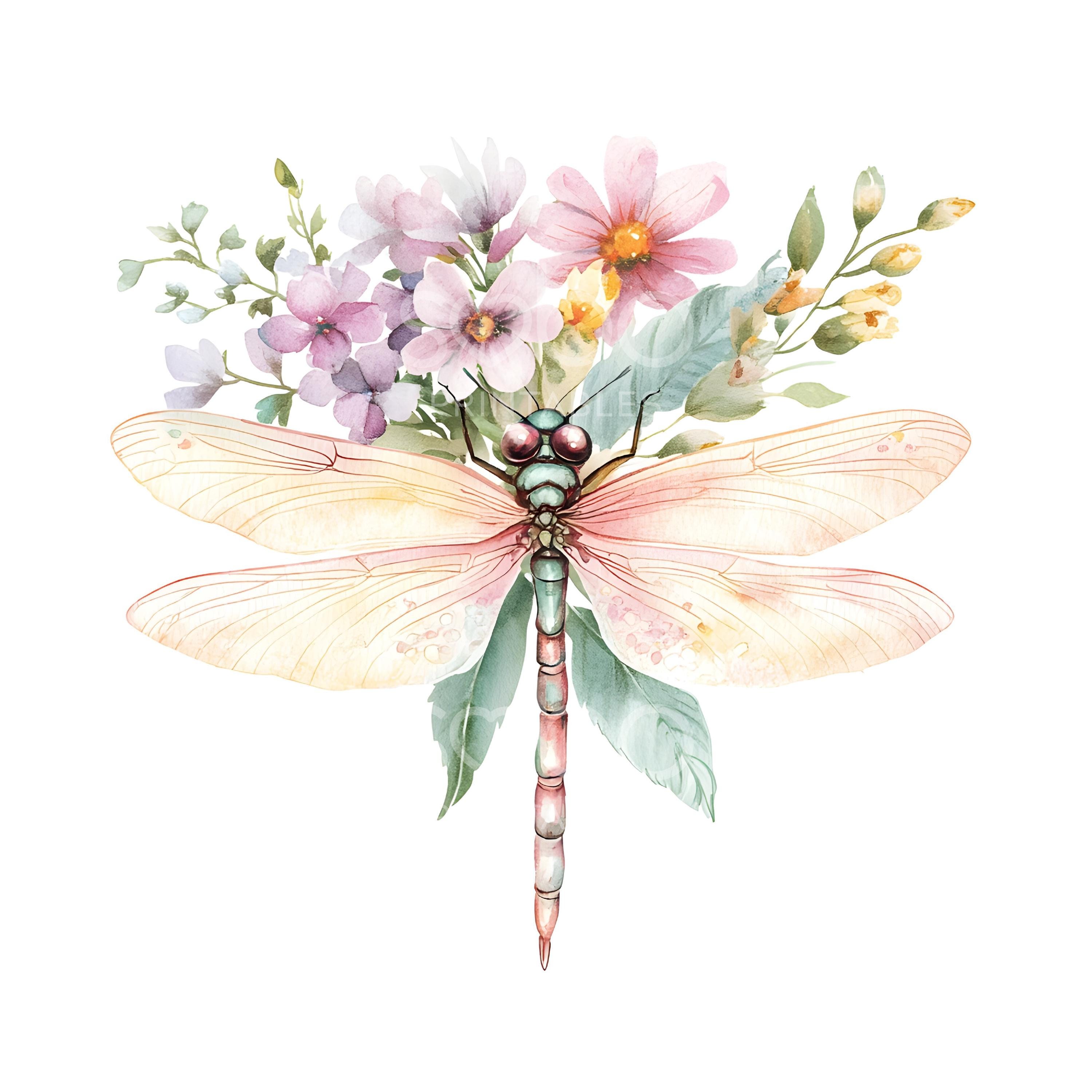 34 Floral Dragonfly Clipart, Spring Dragonfly, Printable Watercolor Art ...