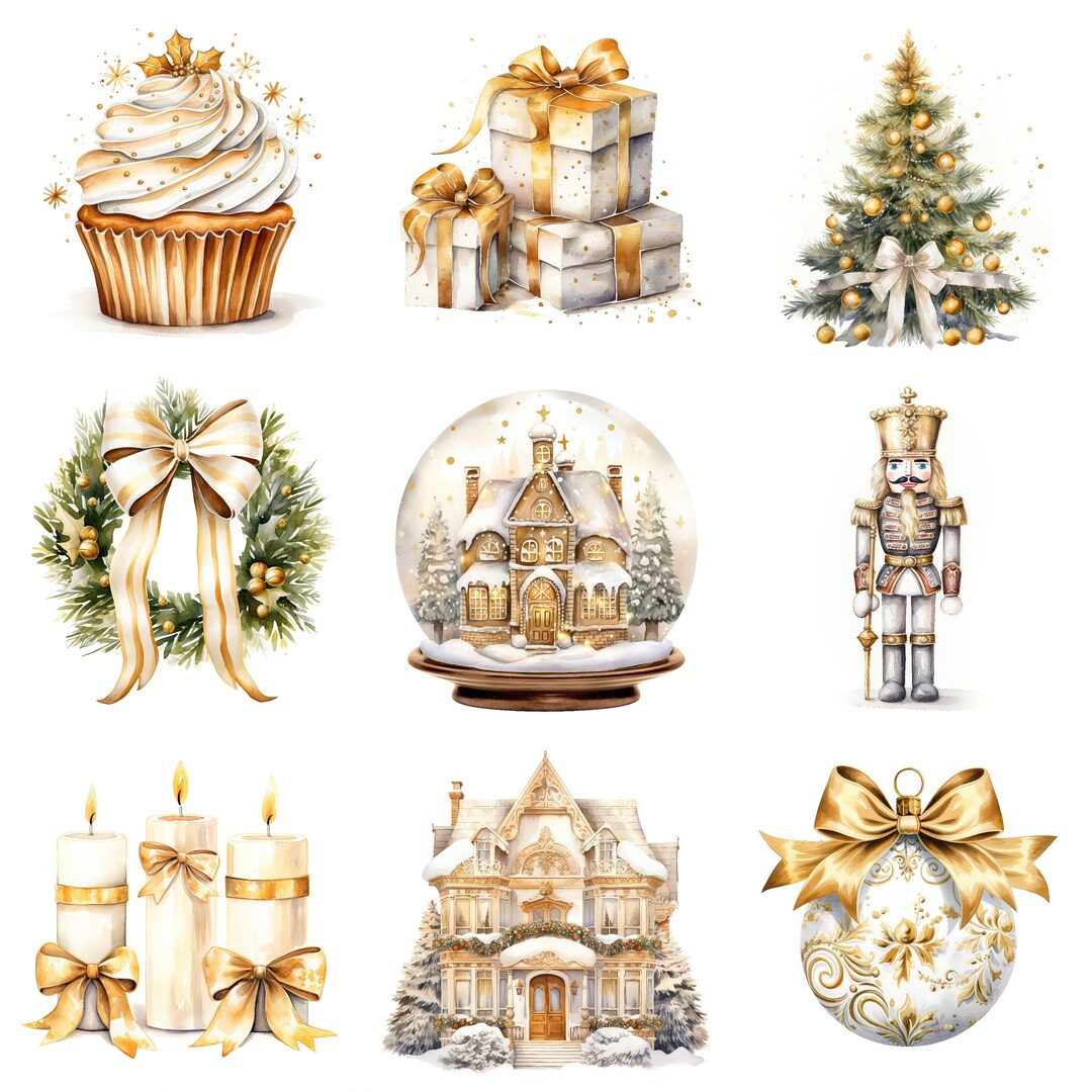 Gold Christmas Elements Clipart - 10 High Quality Jpgs, Digital ...