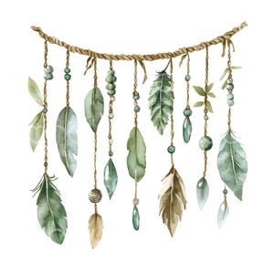 27 Boho Leaves Decor Clipart, Cute Boho Garland, Printable Watercolor ...