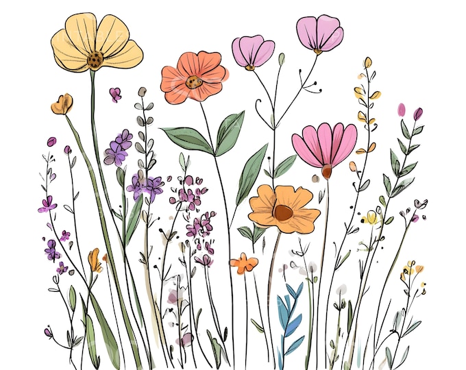 20 Sketched Colored Wildflowers Clipart, Doodle Hand Drawn Flower ...