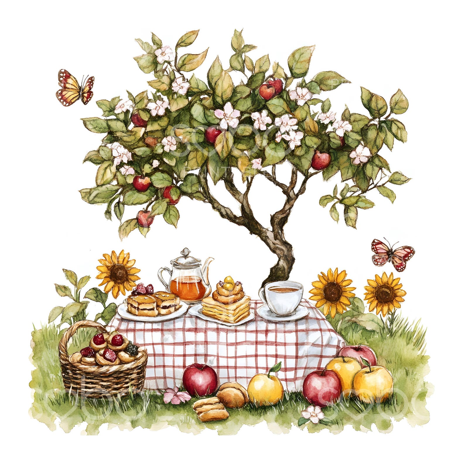 19 Summer Tea Party Clipart, Picnic Clipart, Watercolor Clipart, High ...