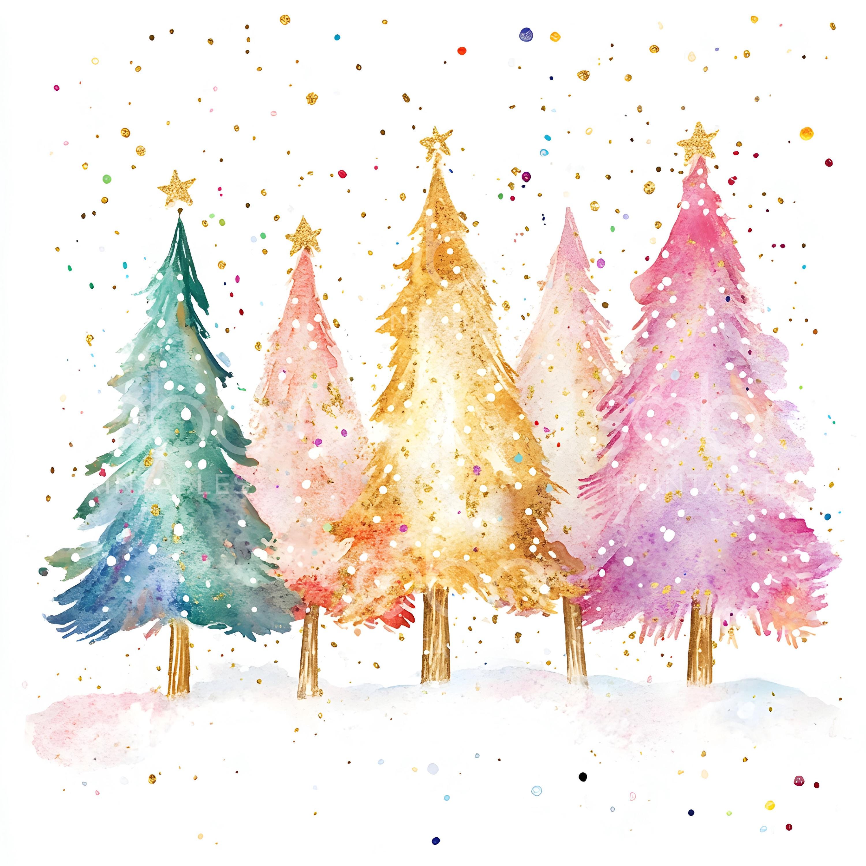 20 Rainbow Christmas Trees Clipart, Colourful Winter Festive, Printable ...