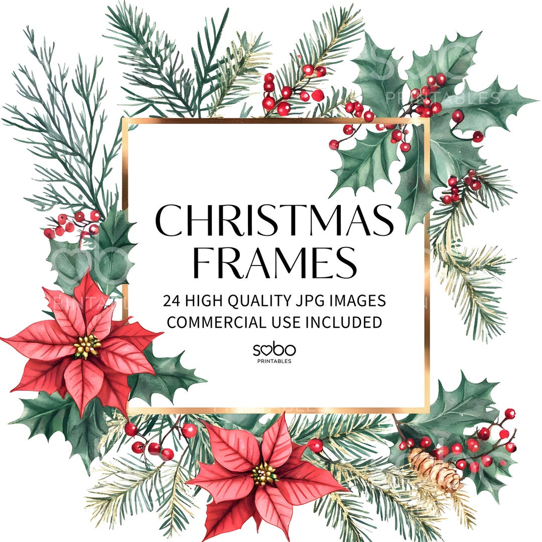 24 Gold Foil Christmas Frames Clipart, Xmas Gold Frame Border, Merry ...