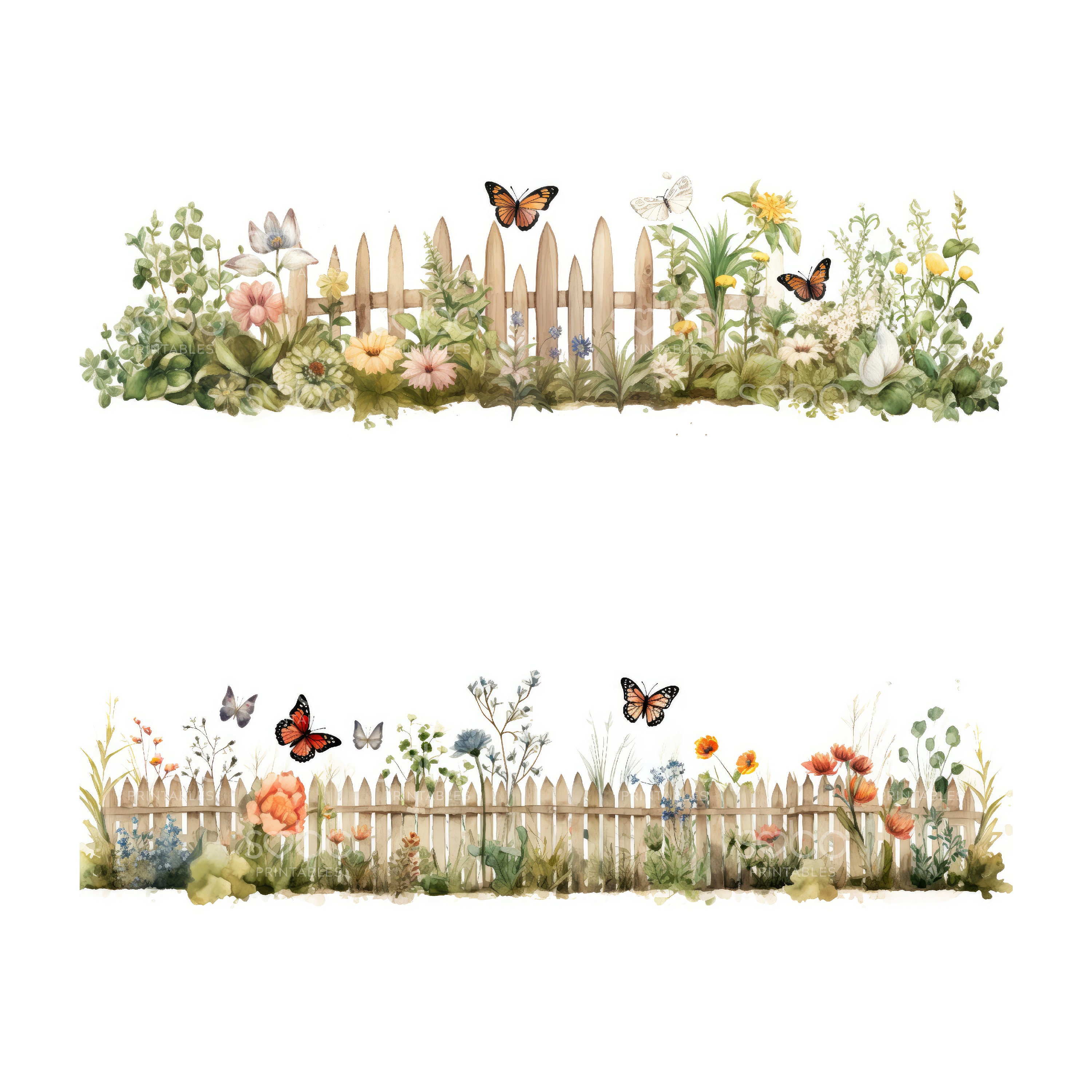 12 Butterfly Floral Fence Border, Cottagecore Border, Floral Frames ...