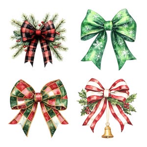 30 Assorted Christmas Bows Clipart, Festive Bow, Christmas Card Art ...
