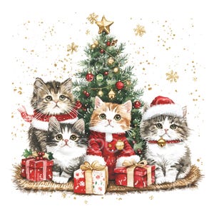 24 Christmas Tree Cats Clipart, Festive Cats, Watercolour Christmas ...