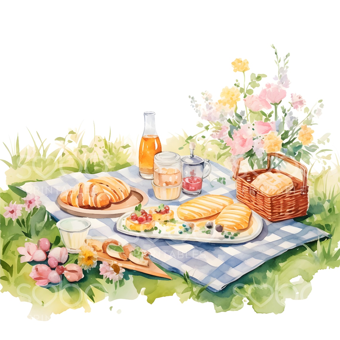 17 Summer Picnic in Park Clipart, Picnic Clipart, Watercolor Clipart ...