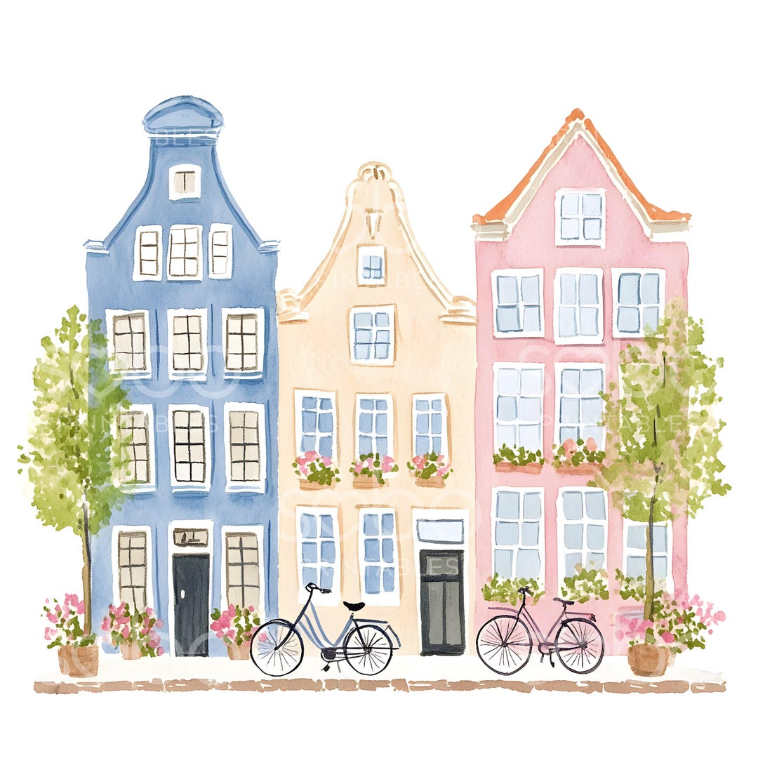 22 Cute Amsterdam Houses Clipart, Dutch Canal Houses, Pastel Houses ...