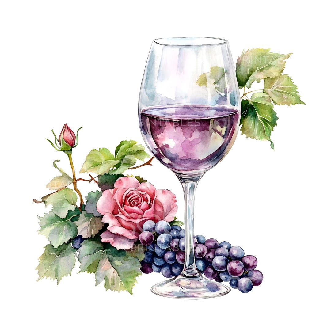 18 Roses Wine Glass Clipart, Floral Glass, Printable Watercolor Clipart ...