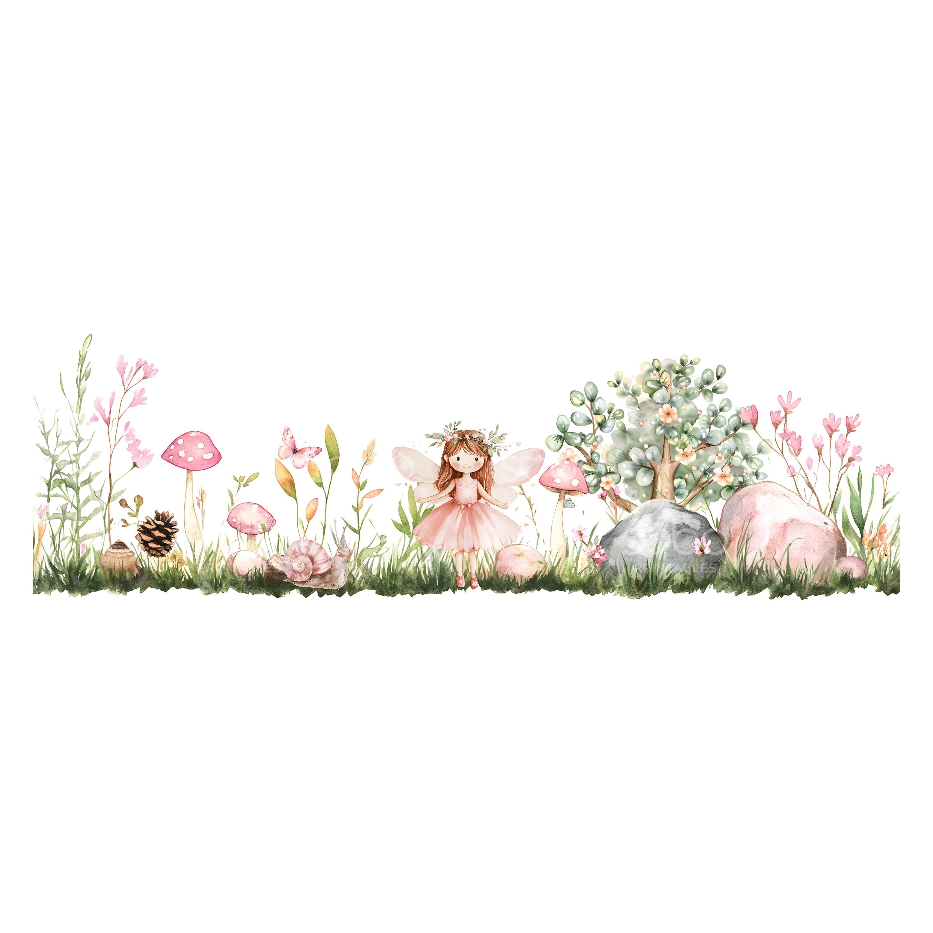 6 Fairy Garden Clipart Borders, Unicorn Pink Fairy Garden, Enchanted ...