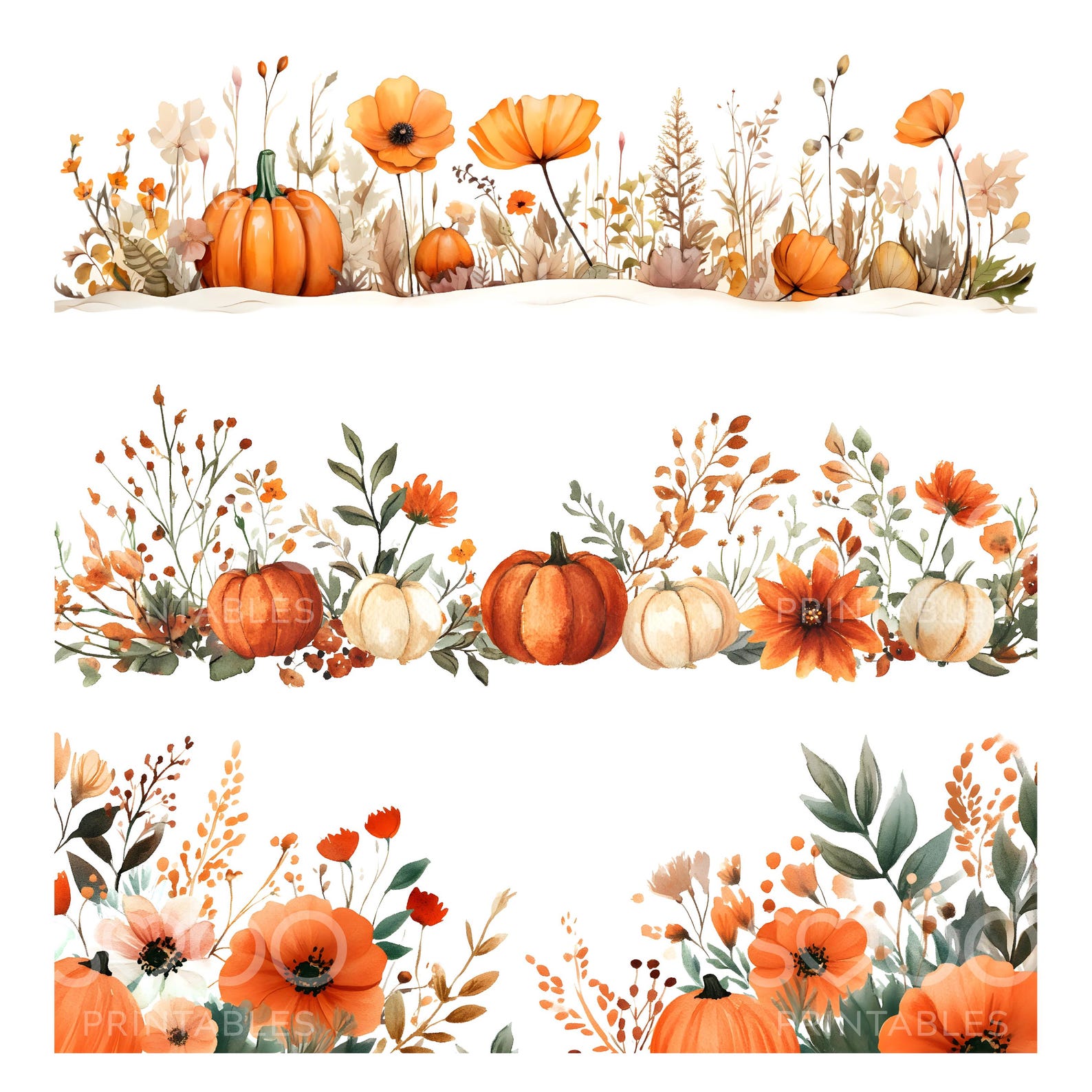 20 Watercolour Halloween Pumpkin Borders Clipart, Fall Autumn Borders ...