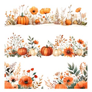 20 Watercolour Halloween Pumpkin Borders Clipart, Fall Autumn Borders ...