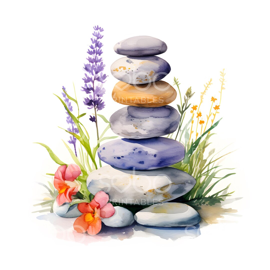 16 Zen Stones Floral Clipart, Wild Flowers, Printable Watercolor ...