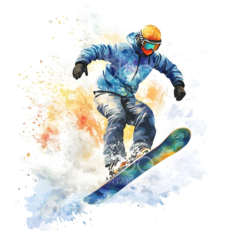 21 Snowboarder Clipart, Snowboarding Clipart, Printable Watercolor ...