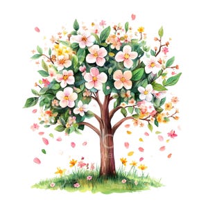24 Floral Spring Trees Clipart, Cute Tree, Printable Watercolor Clipart ...
